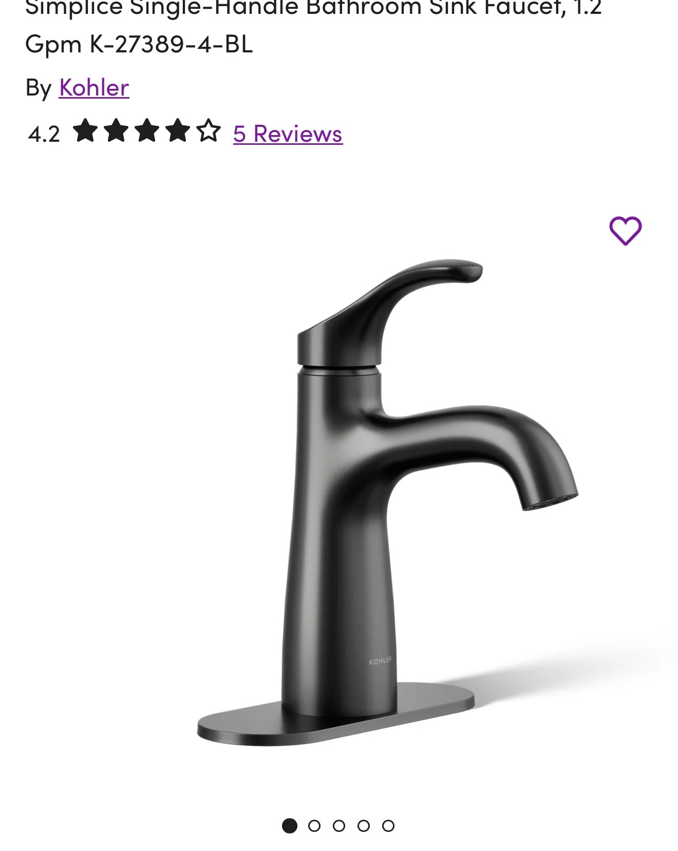 Faucet - Kohler Black Simplice Single-Handle Bathroom Sink Faucet, 1.2 ...