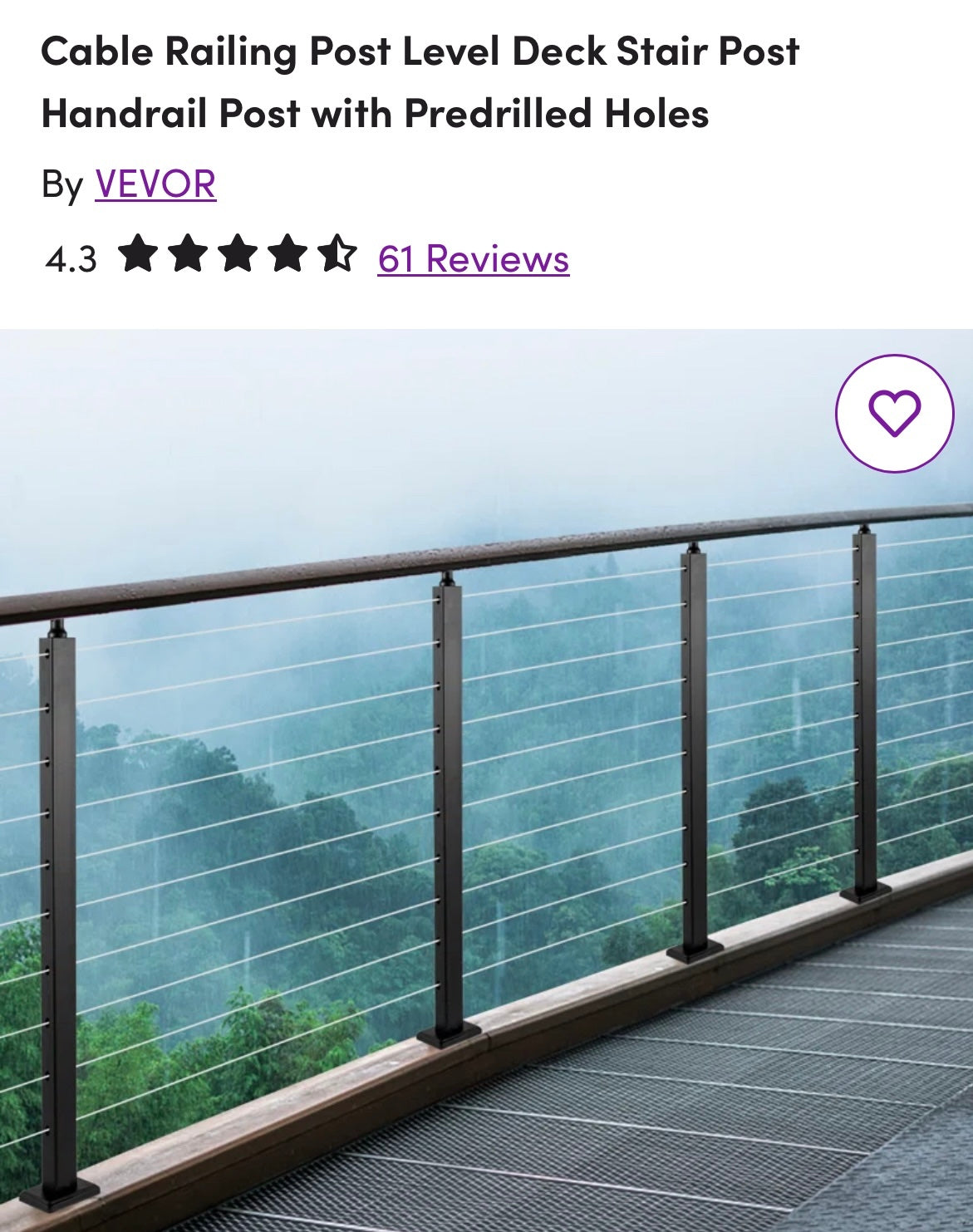 Cable Railing Post Level Deck Stair Post Handrail Post with Predrilled ...